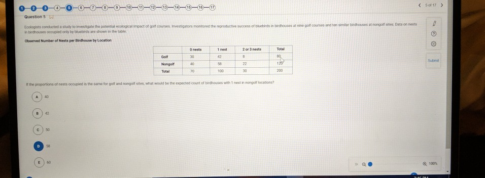 Solved (5 of 17 > Question 5 Ecologists conducted a study to | Chegg.com