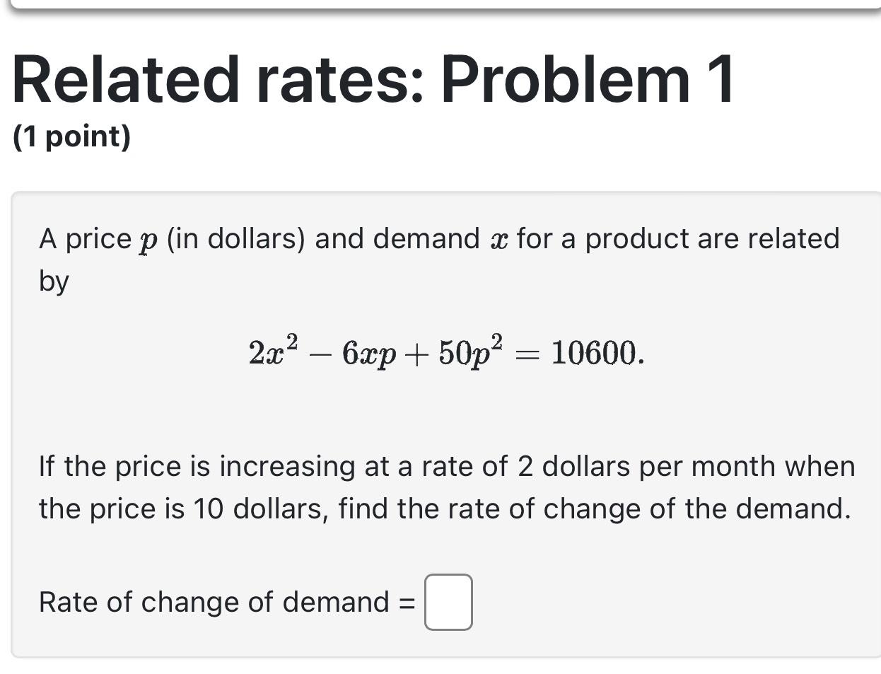 Solved Related rates: Problem 1(1 ﻿point)A price p (in | Chegg.com
