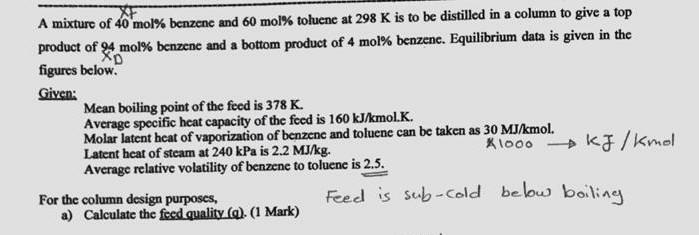 A mixture of 40 mol\% benzene and 60 mol\% toluene at | Chegg.com
