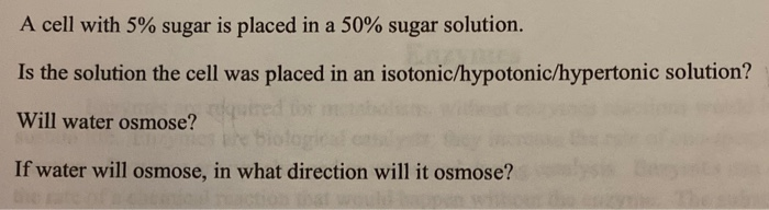 Solved A cell with 5% sugar is placed in a 50% sugar | Chegg.com