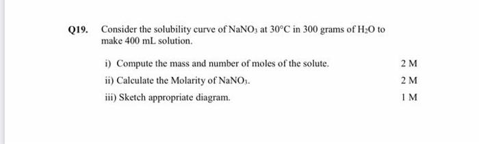 Q19. Consider the solubility curve of NaNO3 at 30°C | Chegg.com