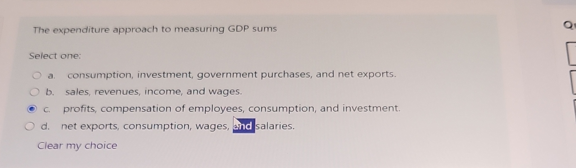 Solved The expenditure approach to measuring GDP sumsSelect | Chegg.com