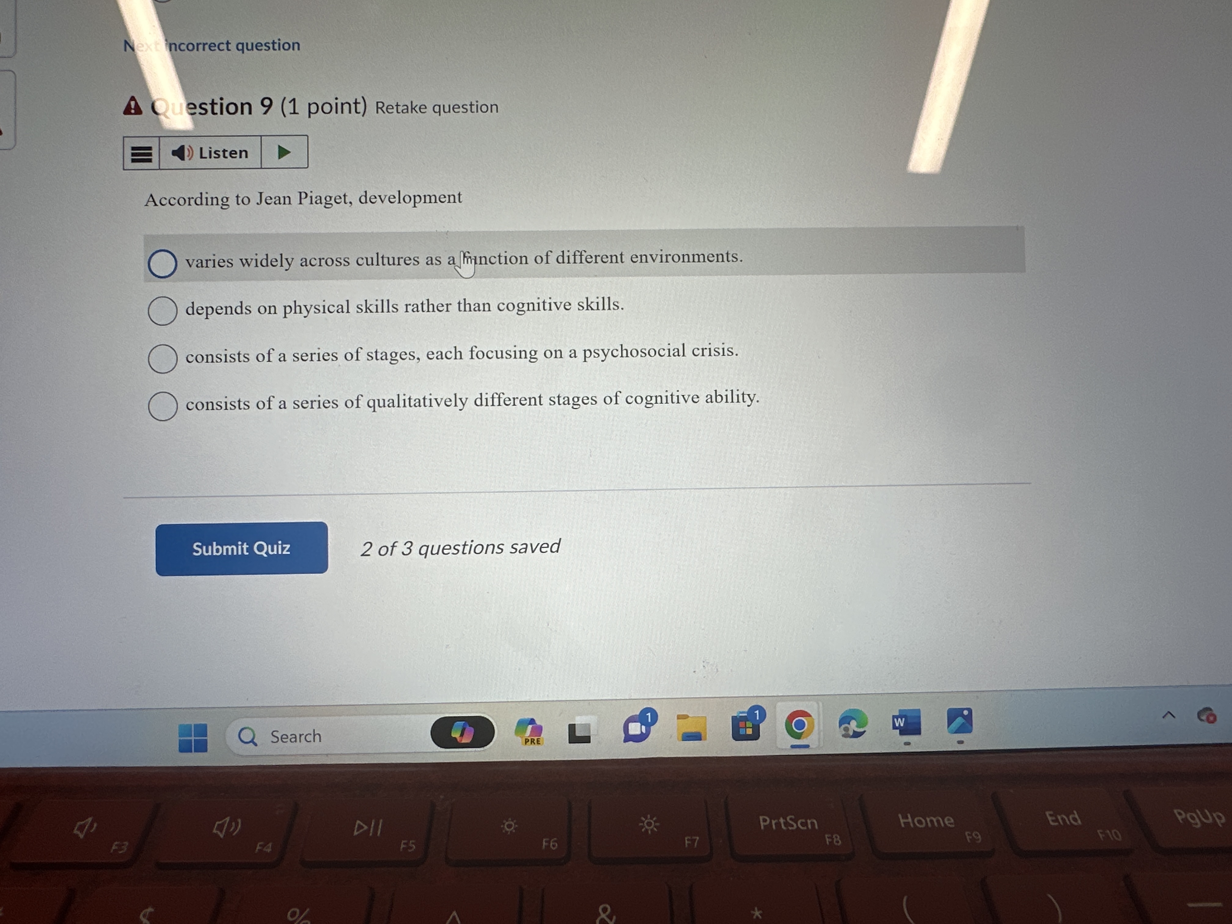 Solved Nex incorrect questionQuestion 9 (1 ﻿point) ﻿Retake | Chegg.com