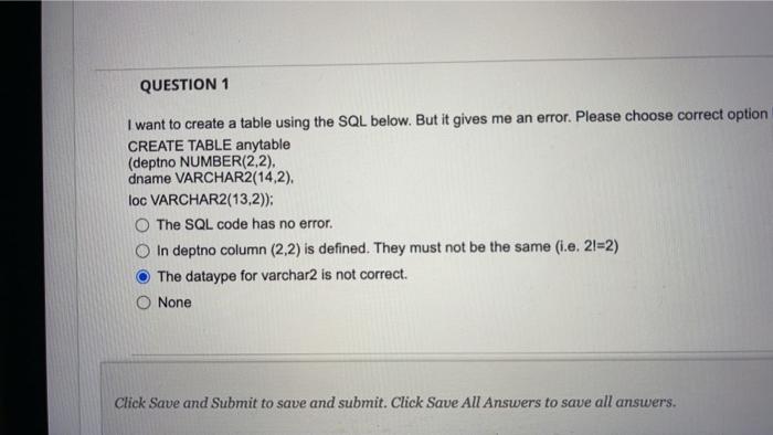 want to create a table using the SQL below. But it | Chegg.com