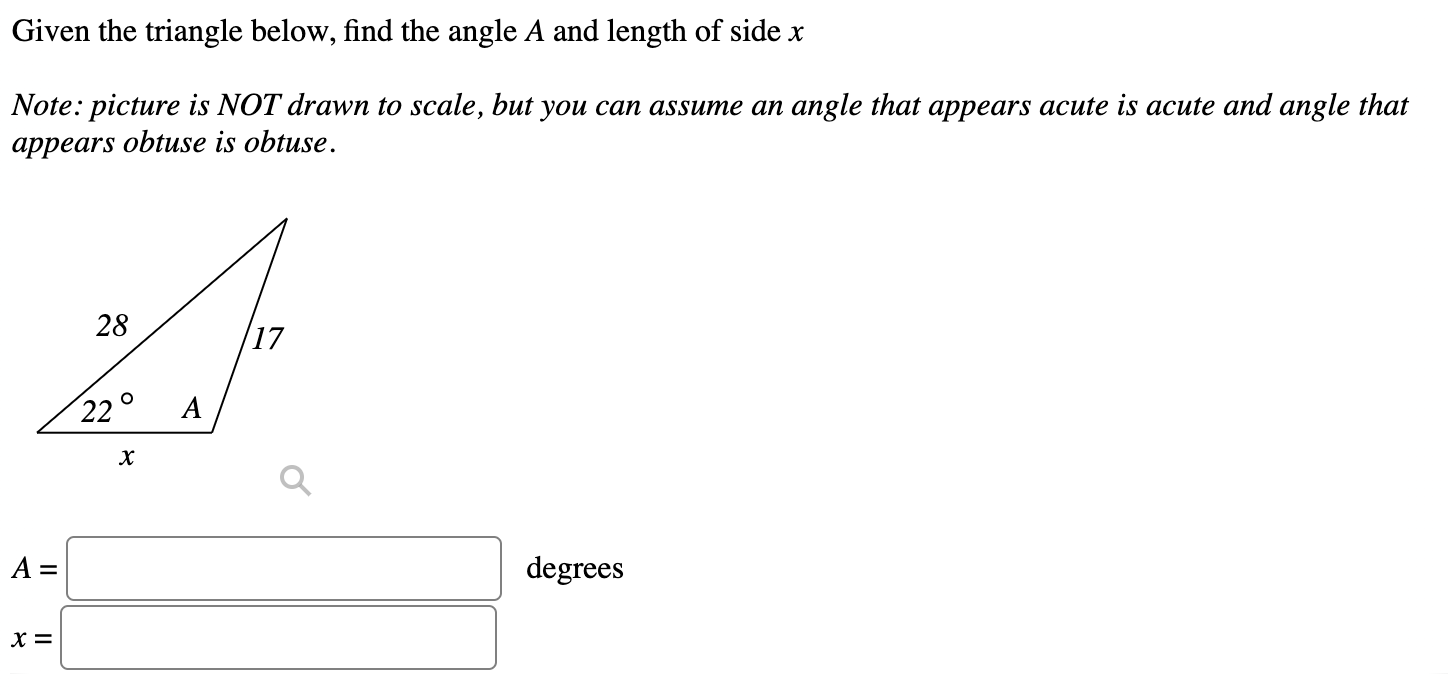 Solved Given the triangle below, find the angle A and length | Chegg.com