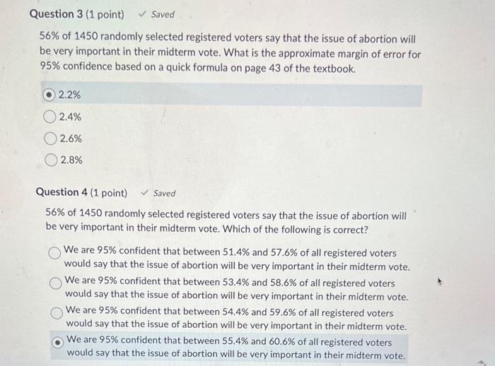 Solved 56% of 1450 randomly selected registered voters say | Chegg.com