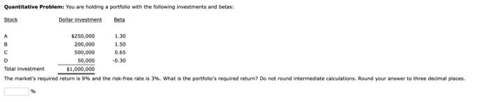 Solved Quantitative Problem: You are helding a portfolio | Chegg.com