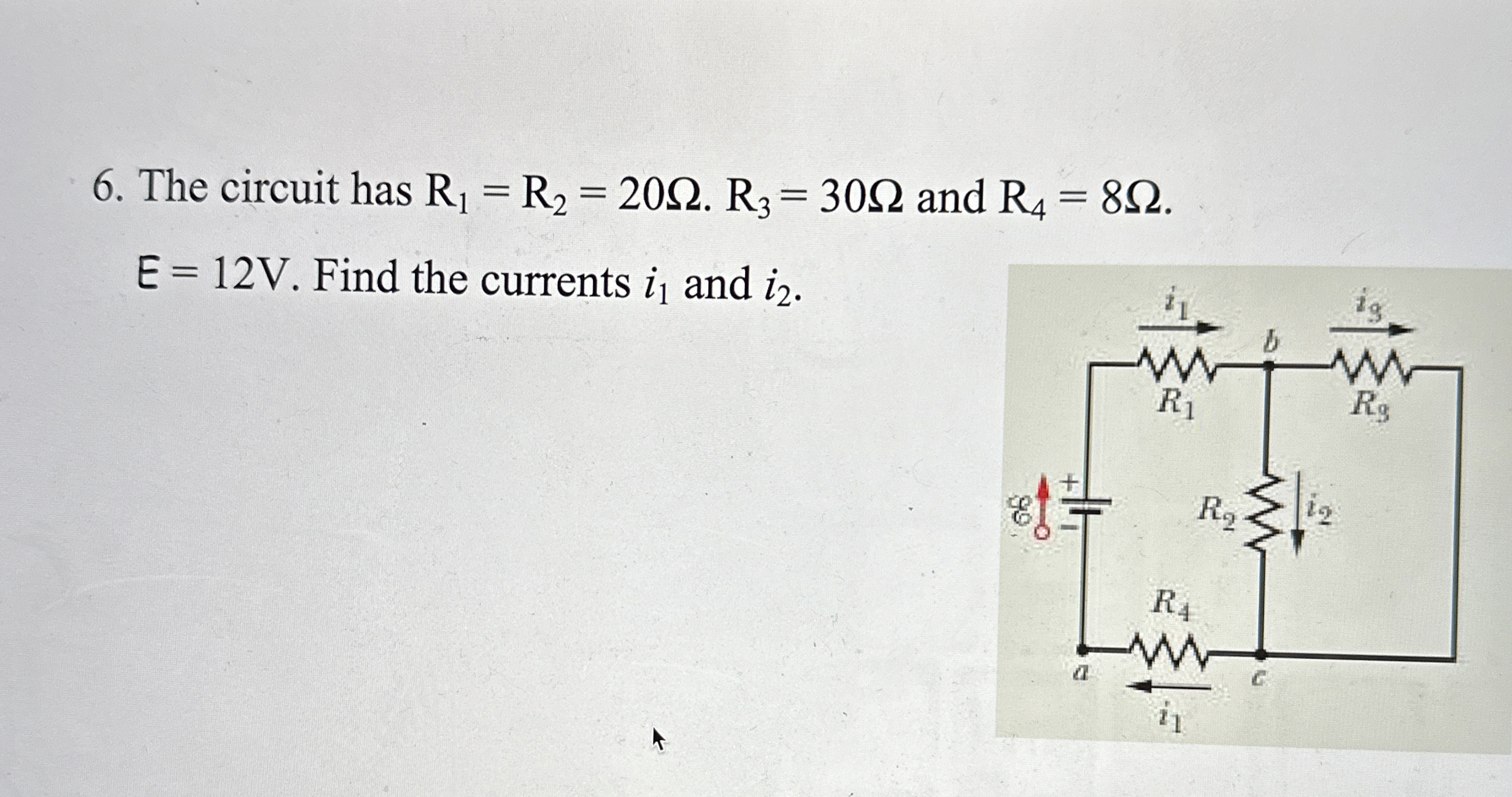 Solved The circuit has R1=R2=20Ω.R3=30Ω ﻿and R4=8Ω. E=12V. | Chegg.com