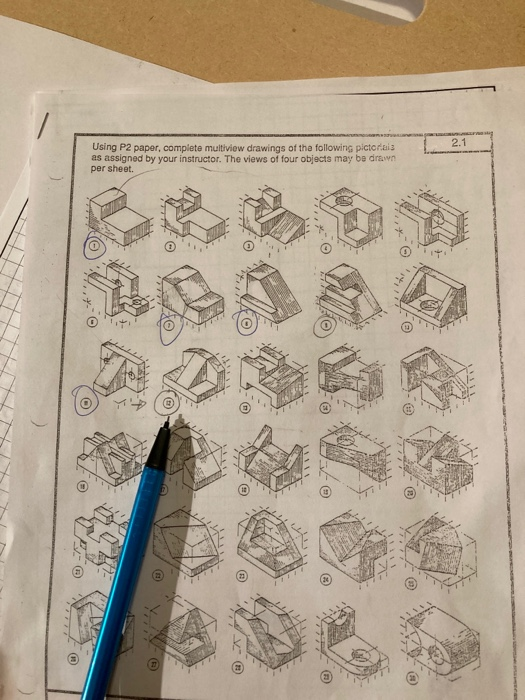 Solved 2.1 Using P2 paper, complete multiview drawings of | Chegg.com