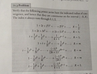 Solved 71.3 ﻿ProblemVerify that the following power series | Chegg.com