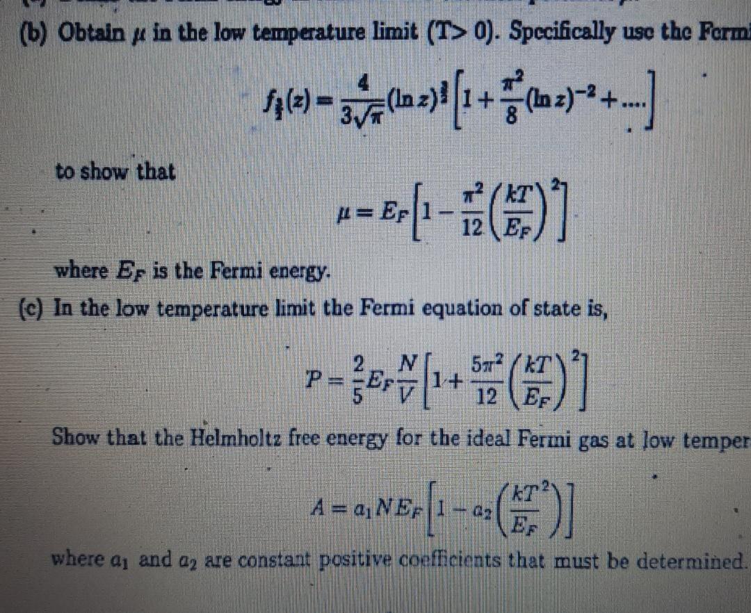 Solved (b) Obtain y in the low temperature limit (T> 0). | Chegg.com