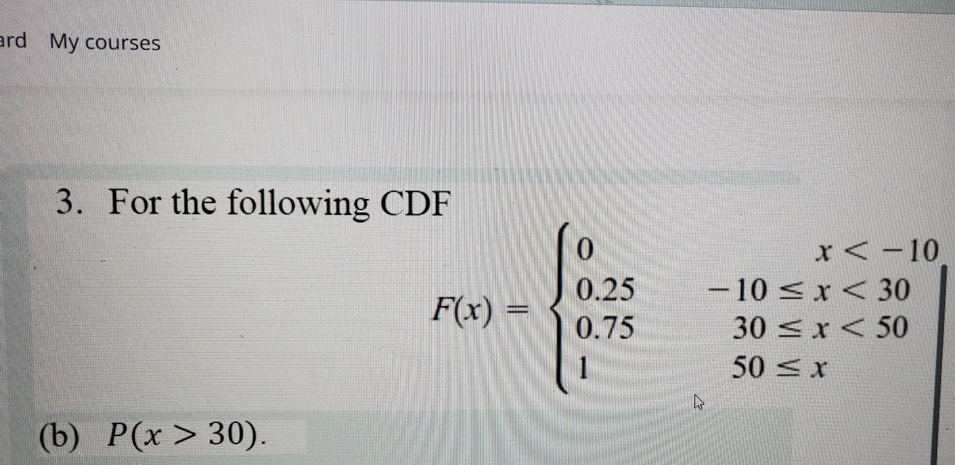 Solved For the following CDF | Chegg.com