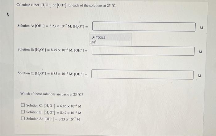 Solved Calculate either [H,O+] or [OH-] for each of the | Chegg.com
