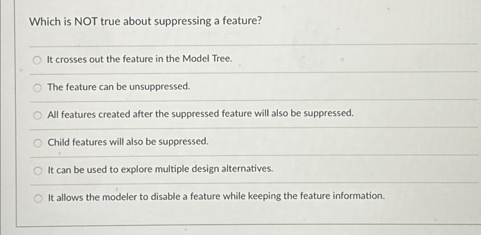 Solved Which is NOT true about suppressing a feature?It | Chegg.com
