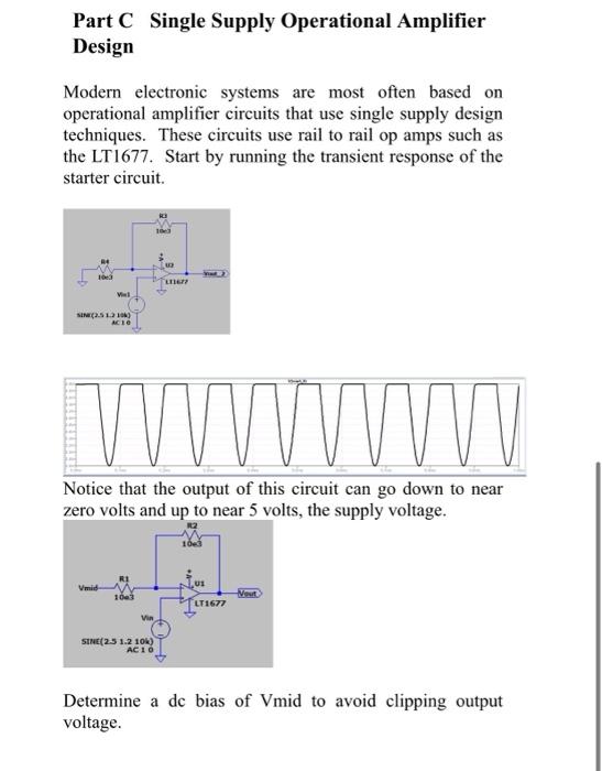 Solved Part C Single Supply Operational Amplifier Design | Chegg.com