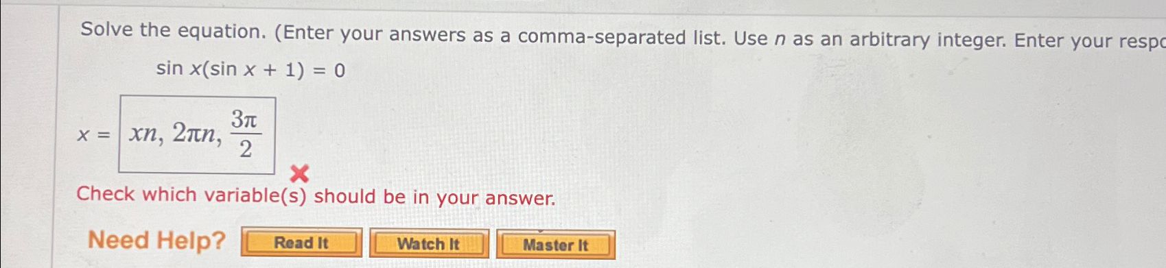 Solved Solve the equation. (Enter your answers as a | Chegg.com