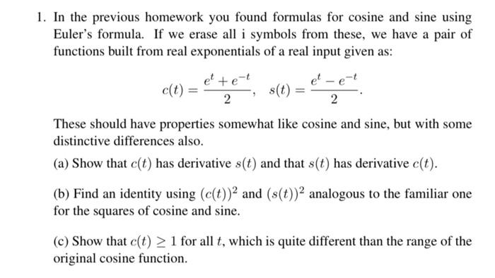 Solved In the previous homework you found formulas for | Chegg.com