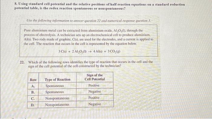 Solved question 7 calculate the stand cell potentials and | Chegg.com