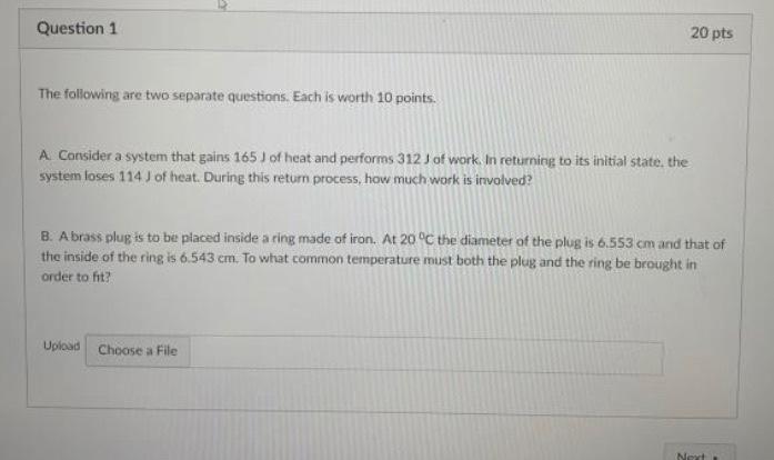 Solved Question 1 20 pts The following are two separate | Chegg.com