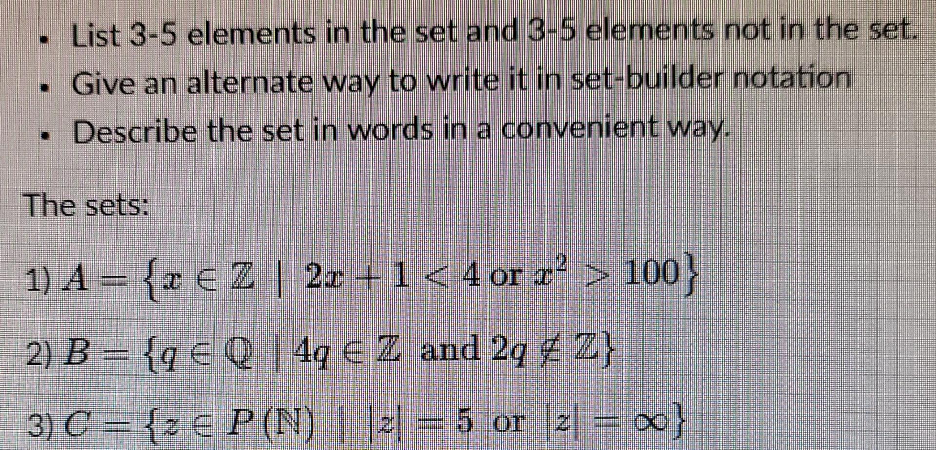 Solved List 3-5 elements in the set and 3-5 elements not in | Chegg.com