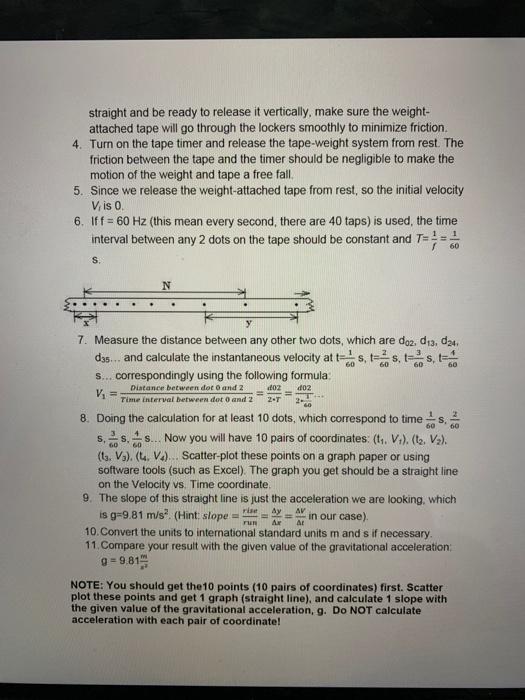 Lab #2 Free Fall- Gravitational Acceleration, g | Chegg.com