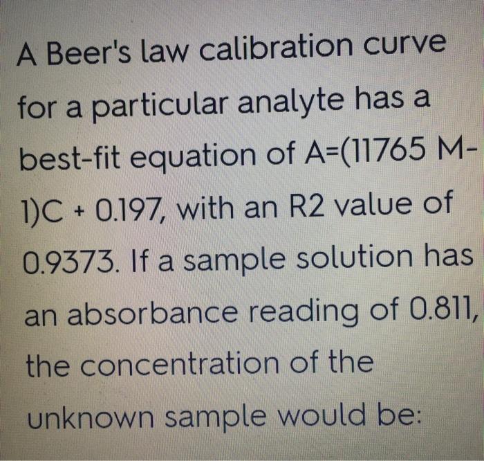 Solved A Beer's law calibration curve for a particular | Chegg.com