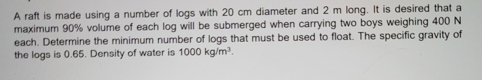 Solved A raft is made using a number of logs with 20cm | Chegg.com