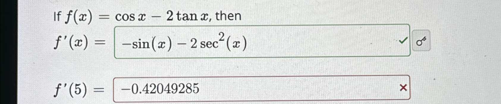 Solved If f(x)=cosx-2tanx, ﻿then | Chegg.com