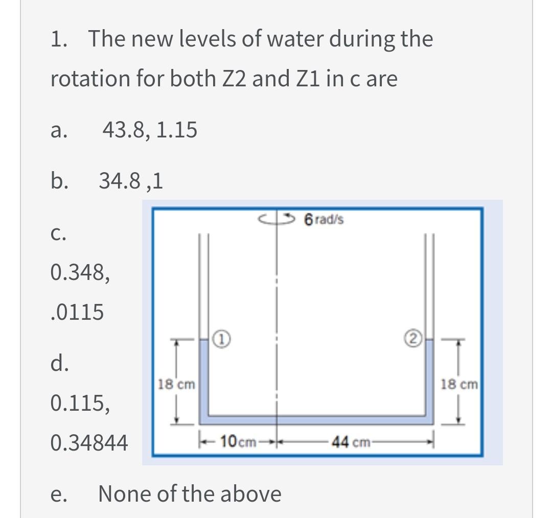 Solved 1. The new levels of water during the rotation for | Chegg.com