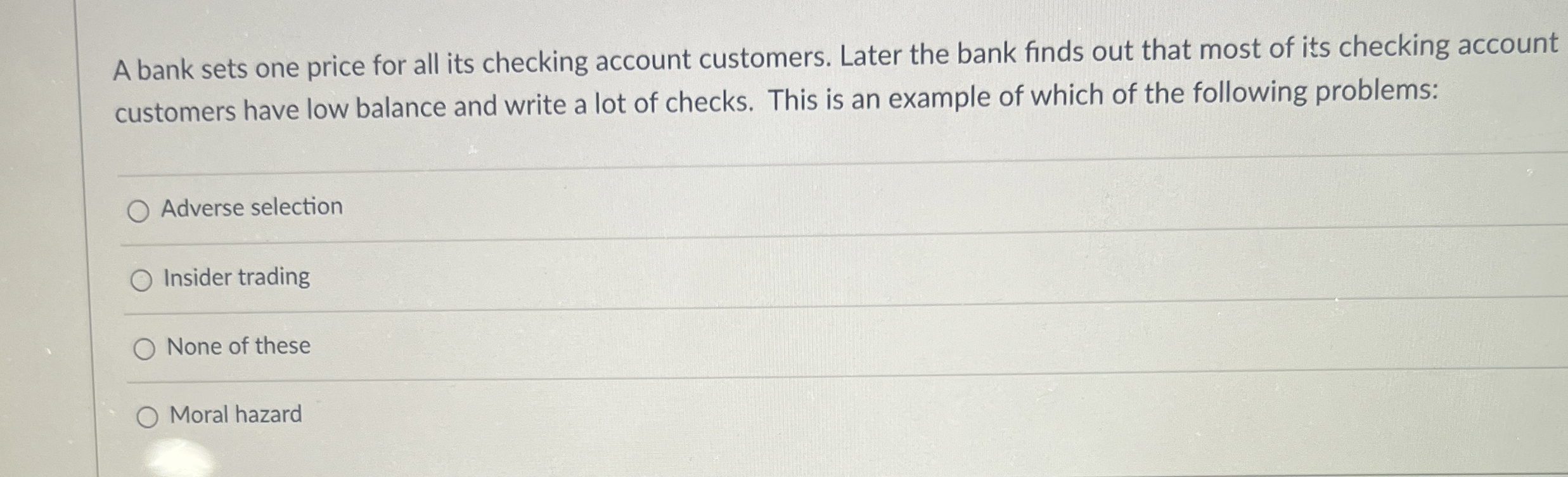 Solved A bank sets one price for all its checking account | Chegg.com