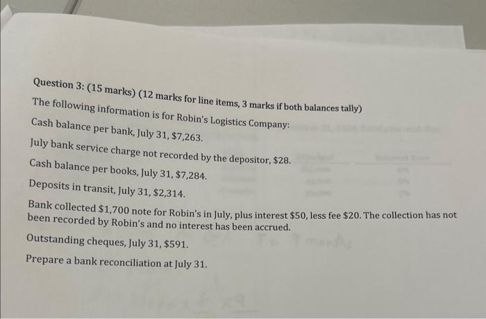 Solved Question 3: (15 marks) ( 12 marks for line items, 3 | Chegg.com Solved Question 3: (15 marks) ( 12 marks for line items, 3 | Chegg.com