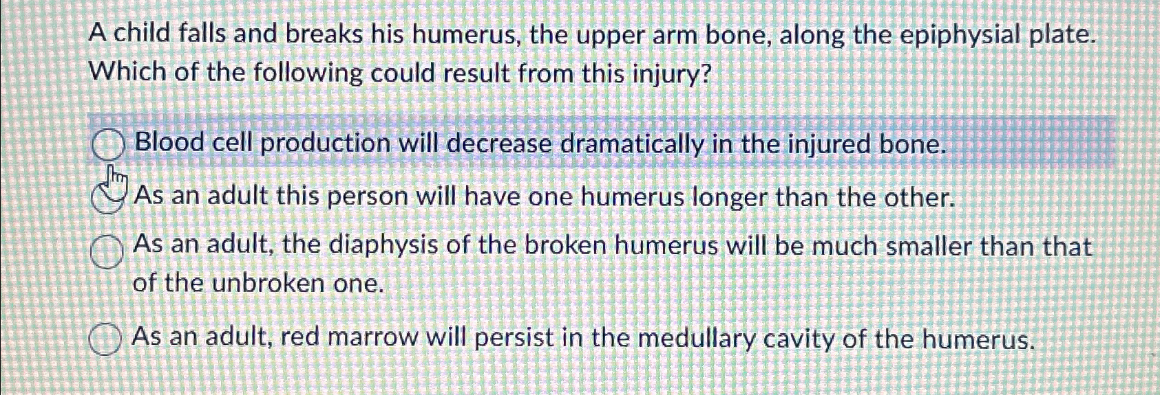 Solved A child falls and breaks his humerus, the upper arm | Chegg.com