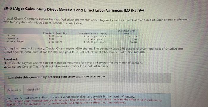 Solved E9-6 (Algo) Calculoting Direct Materials and Direct | Chegg.com