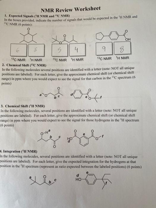 Solved NMR Review Worksheet 1. Expected Signals ('H NMR and | Chegg.com