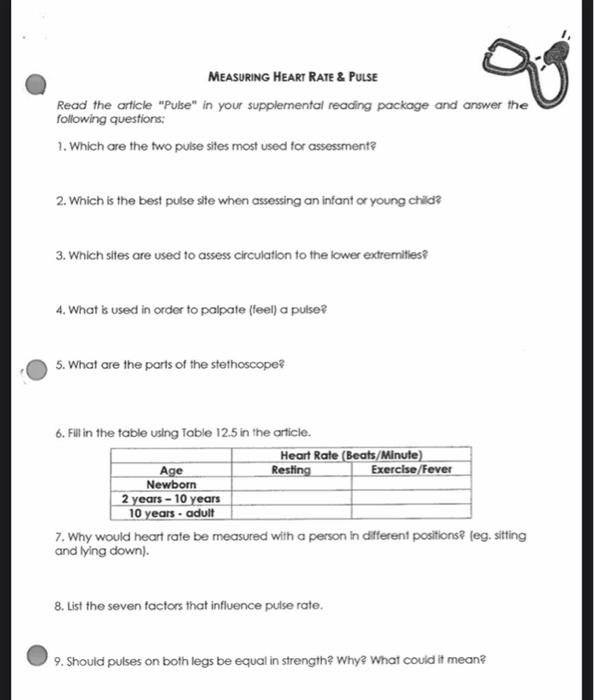 Solved MEASURING HEART RATE & PULSERead the article "Pulse" | Chegg.com
