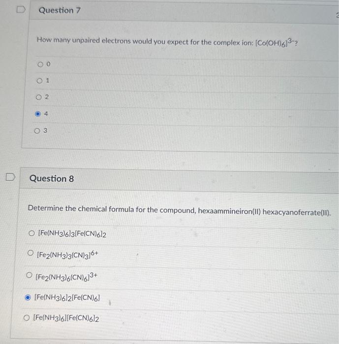 Solved How many unpaired electrons would you expect for the | Chegg.com