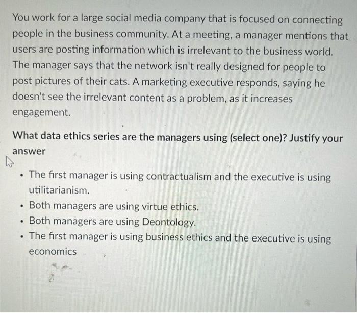 You work for a large social media company that is | Chegg.com