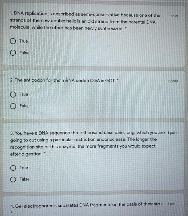 Solved 1 point 1. DNA replication is described as | Chegg.com