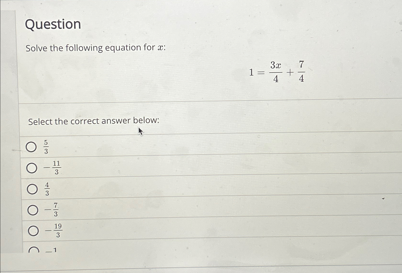 Solved QuestionSolve the following equation for x | Chegg.com