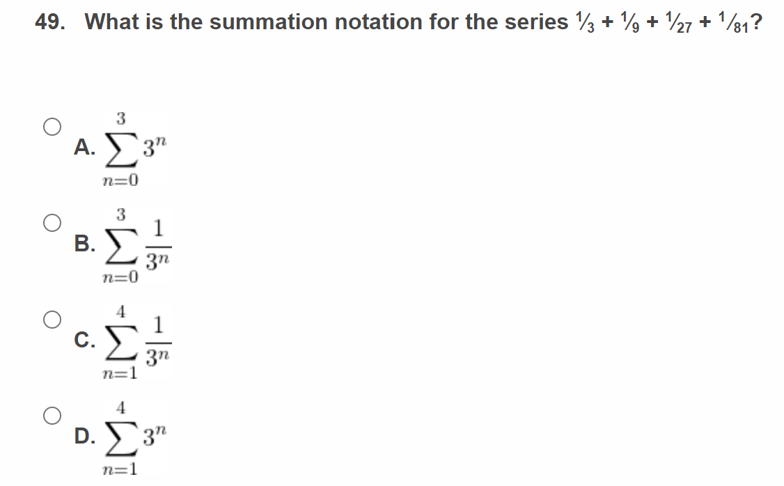 Solved What is the summation notation for the series | Chegg.com