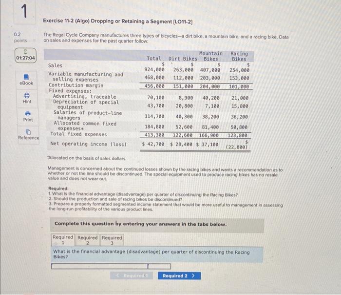 Solved Exercise 11-2 (Algo) Dropping or Retaining a Segment | Chegg.com