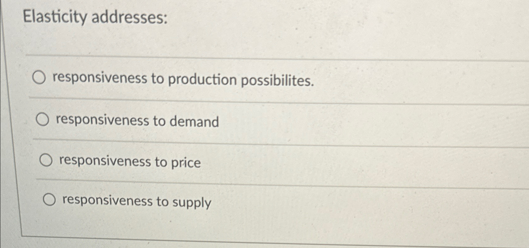 Solved Elasticity addresses:responsiveness to production | Chegg.com