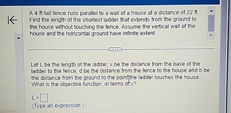 Solved A 4-ft-tall fence runs parallel to a wall of a house | Chegg.com