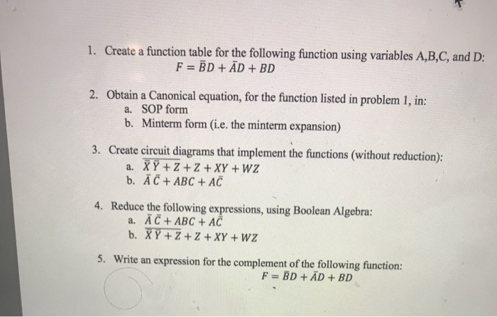Solved 1 Create A Function Table For The Following Function 6743
