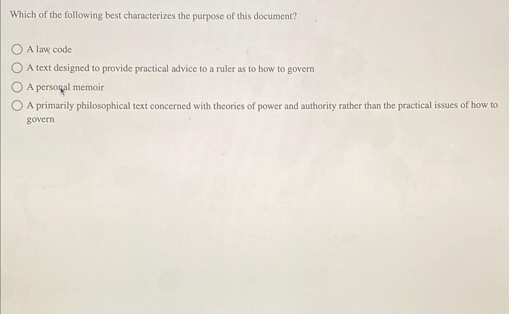 Solved Which of the following best characterizes the purpose | Chegg.com