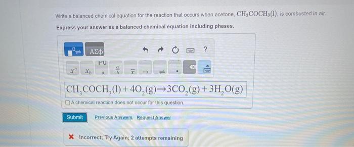 Solved Write a balanced chemical equation for the reaction | Chegg.com