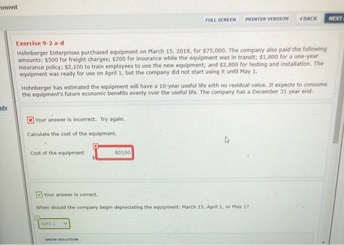 Solved nment FULL SCREEN PRINTER VERSION BACK NEXT Exercise | Chegg.com