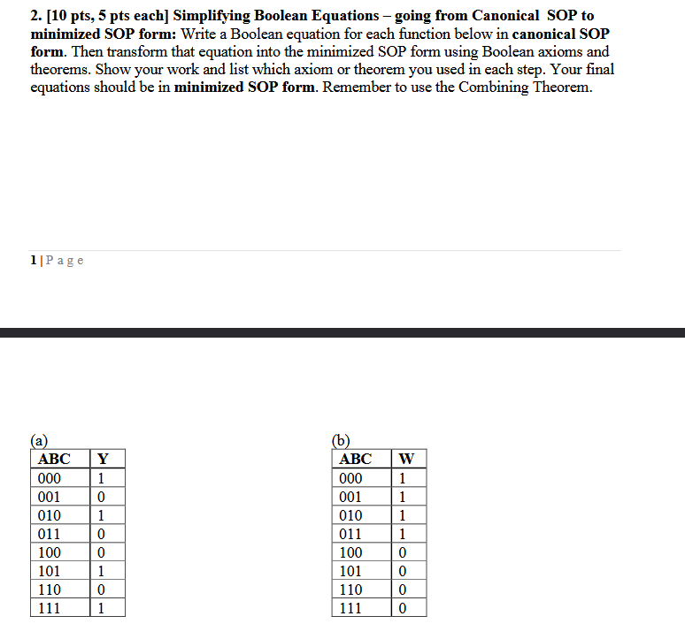 Solved 2. [10 ﻿pts, 5 ﻿pts each] ﻿Simplifying Boolean | Chegg.com