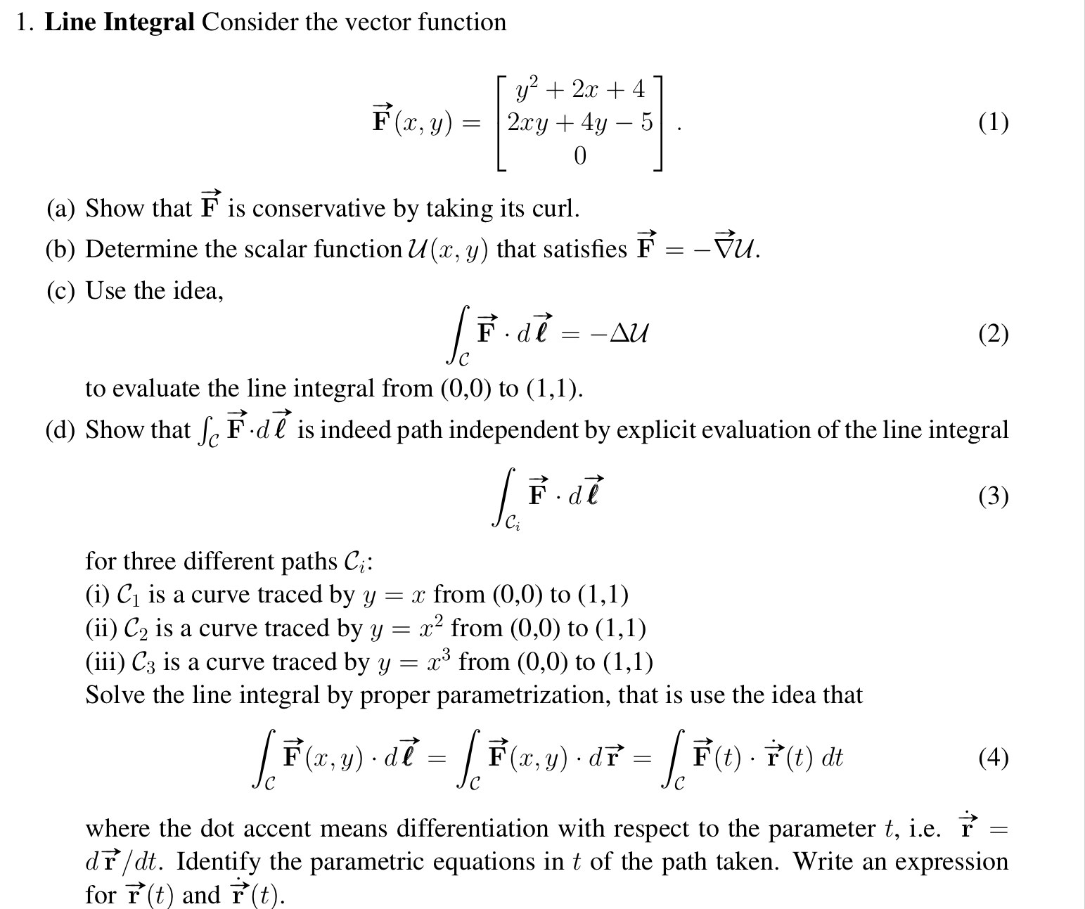 Solved Line Integral Consider the vector | Chegg.com