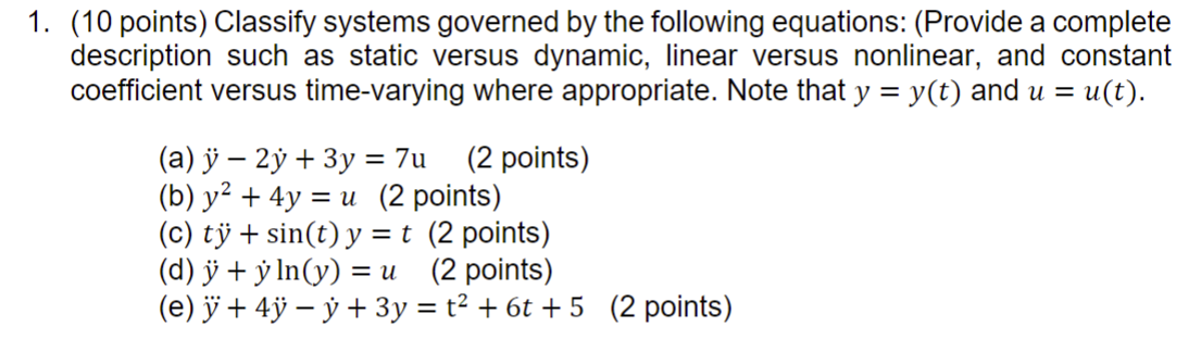 Solved (10 ﻿points) ﻿Classify systems governed by the | Chegg.com